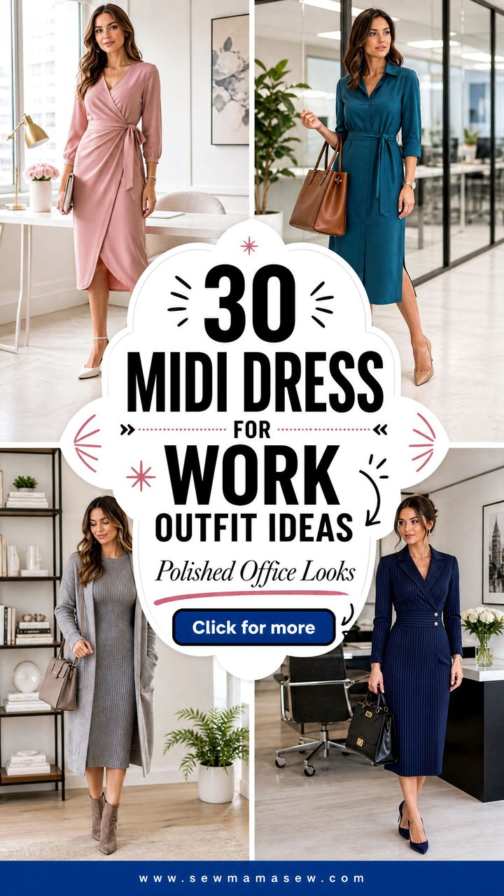 30 Midi Dress for Work Outfit Ideas for Office Polish