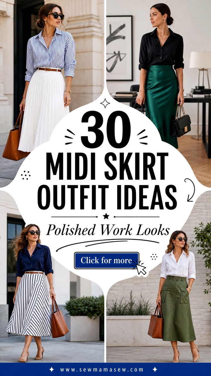 30 Midi Skirt Outfit Ideas With a Button Down for Work